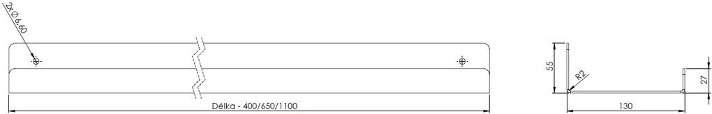 Nástěnná kovová police černá - LUNA rozměr police: M - 400