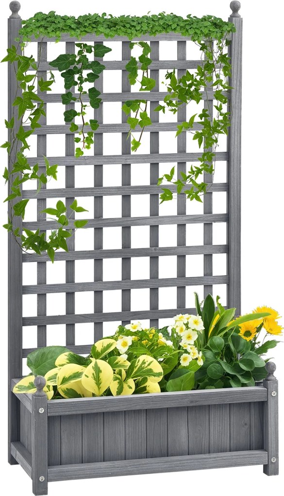 Outsunny Vyvýšená zahradní bedýnka s treláží – Dřevěná treláž s podporou pro popínavé rostliny, 64 x 28 x 120 cm | Aosom