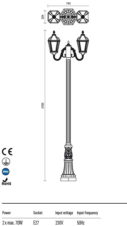 Redo Venkovní sloupkové svítidlo ESSEN, v:270cm