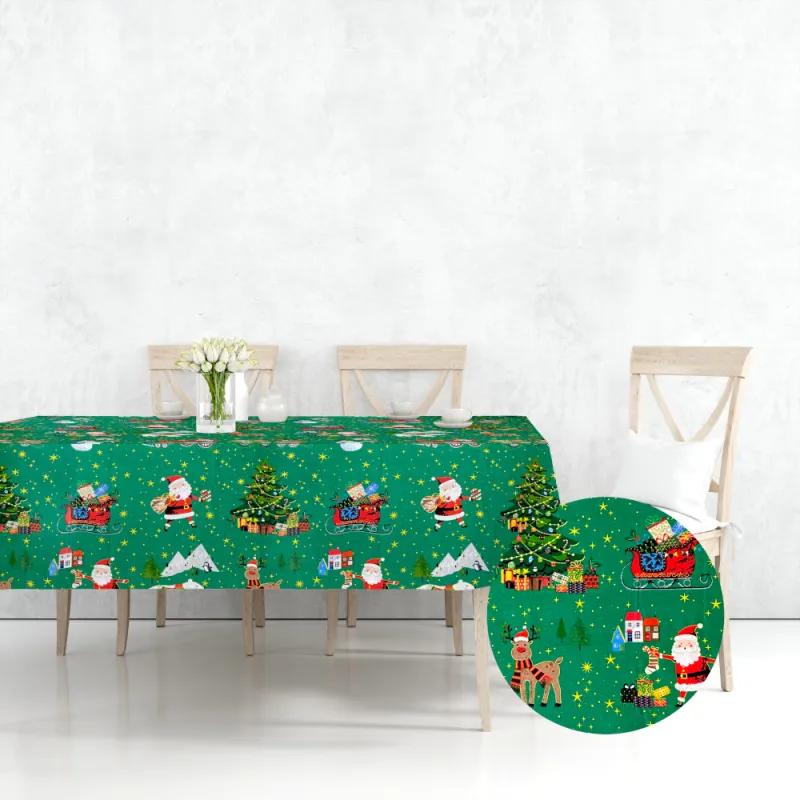 Ervi bavlněný ubrus na stůl obdélníkový - Vánoční vzor zelený