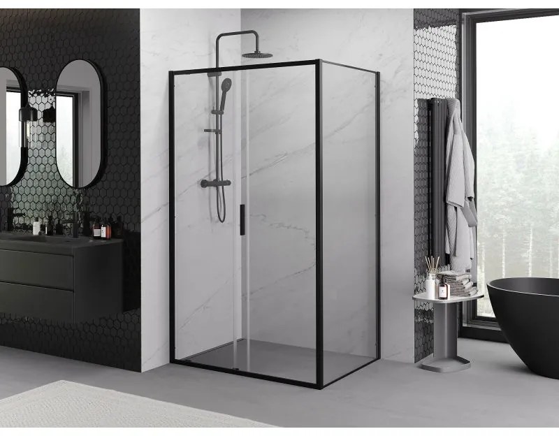 Mexen Exo, sprchový kout s posuvnými dveřmi 145 x 80 cm, 6mm čiré sklo, černý profil, 8151-145-080-70-00
