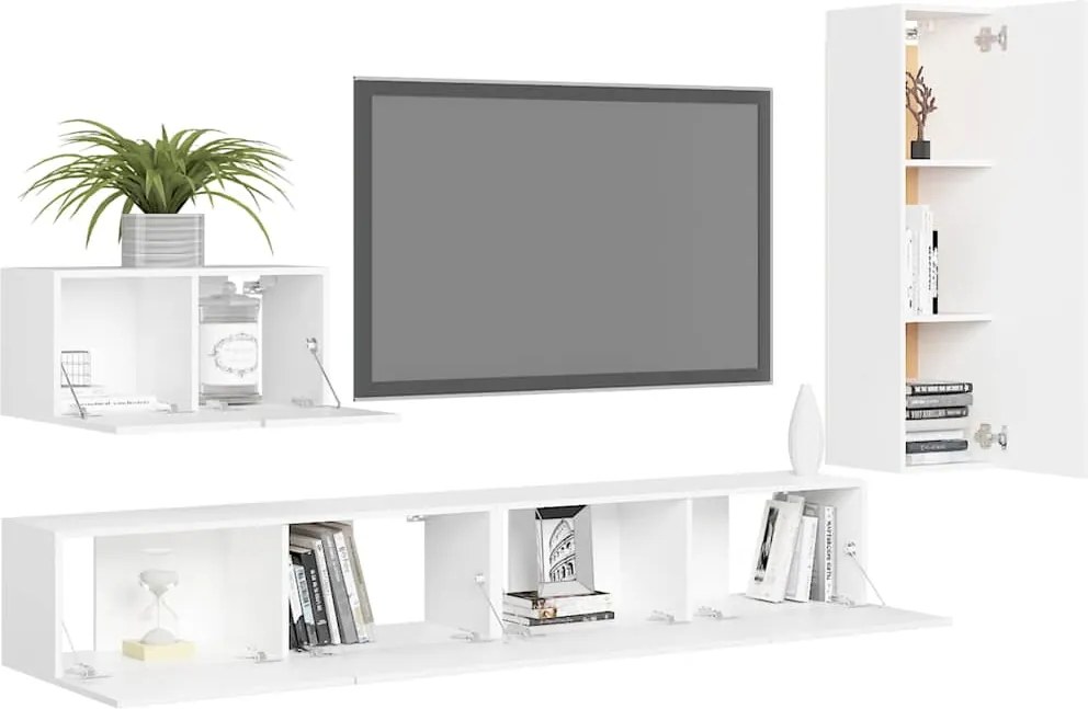 4dílný set TV skříněk bílý kompozitní dřevo 3078676