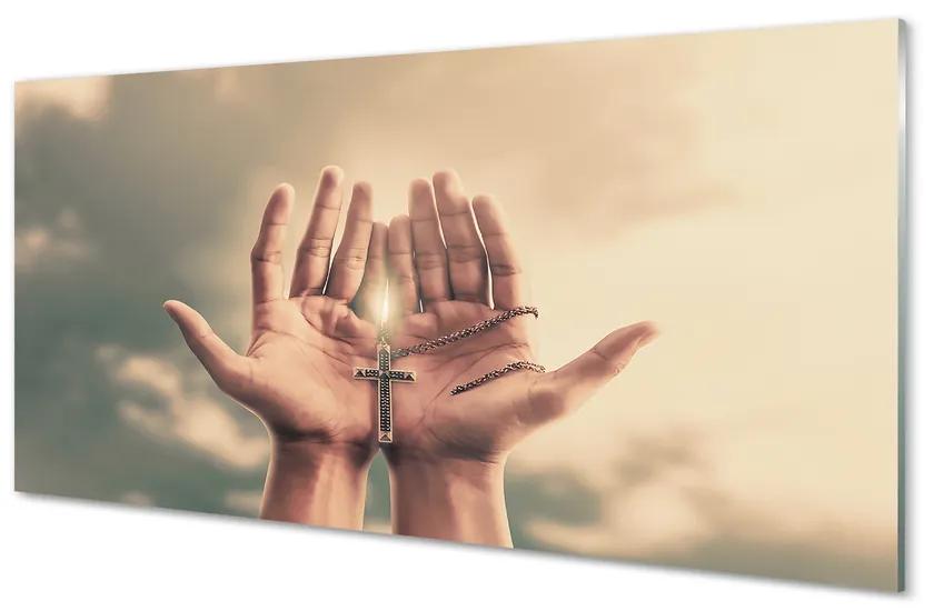akrylový obraz Cross Hands nebe 140x70 cm