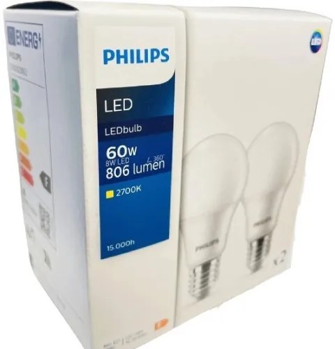 LED žárovky E27 Philips A60 8W (60W) teplá bílá (2700K) 2ks