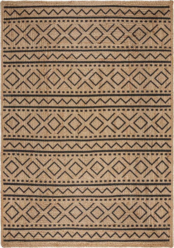 Kusový koberec Printed Jute Luis Natural/Black, 200x290, béžová, chodba / predsieň, Flair Rugs