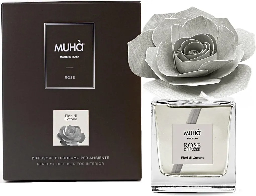 Muhà Rose difuzér s dřevěnou růží Fiori di Cotone Objem: 200 ml