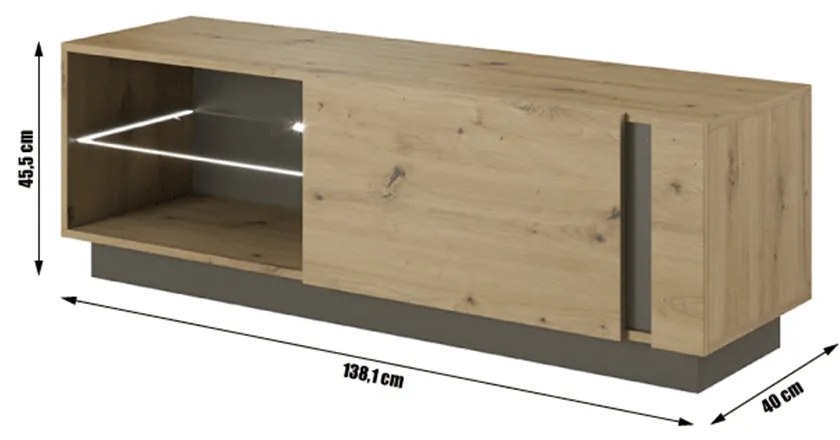 TV stolek CITY — 138,1x40x45,5, dub artisan/šedý grafit Kondela