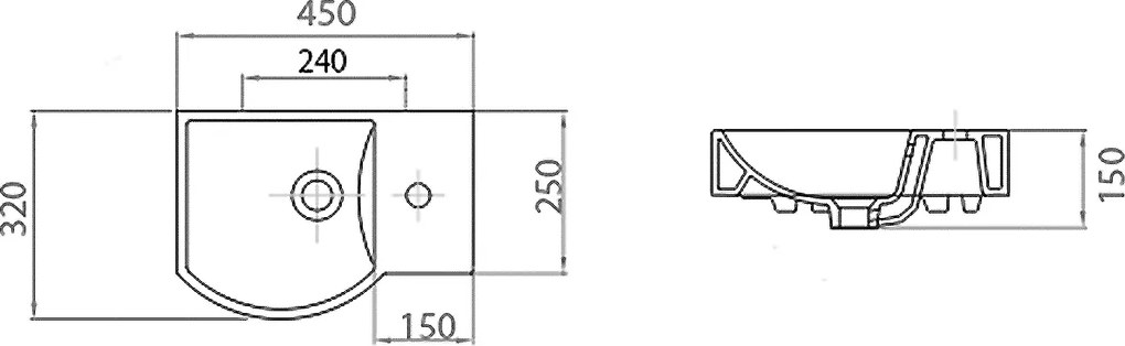 Sapho LITOS 45 x 32 cm 4079 umyvadlo keramické pravé
