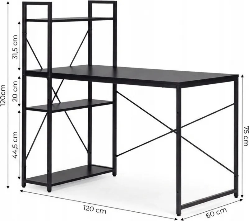 Psací stůl s regálem LOFTY 120x60 cm, černý