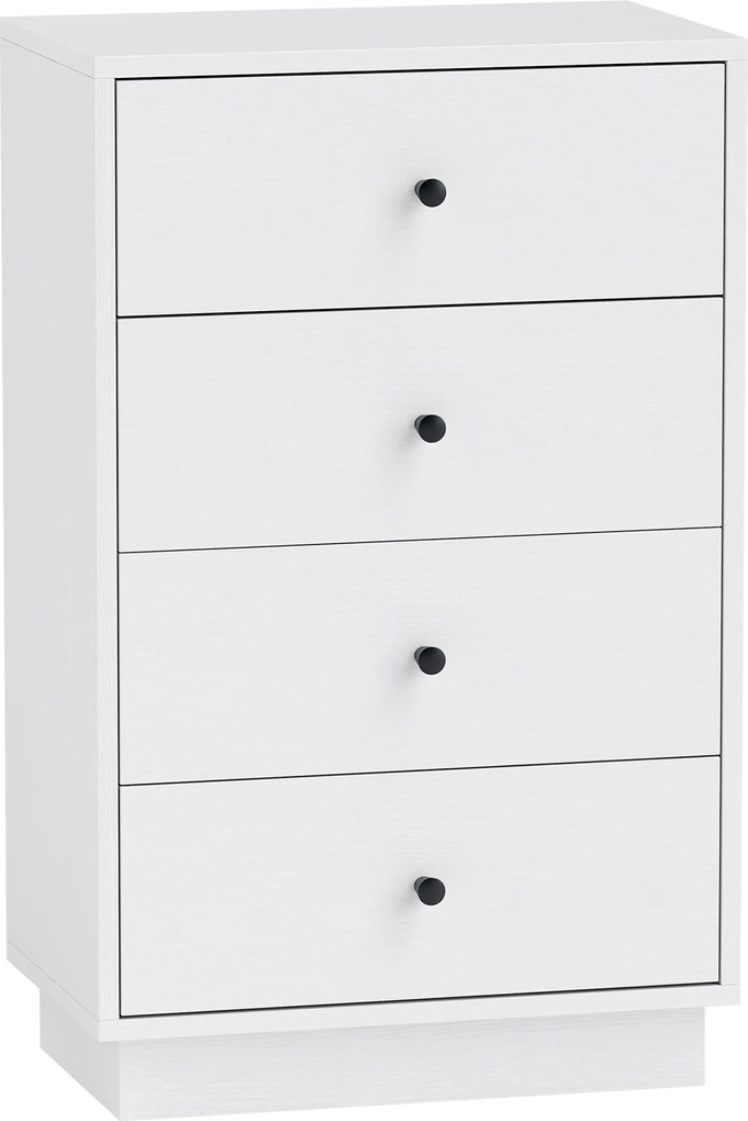 HOMCOM Komoda se 4 zásuvkami, skříň z dřevotřísky v moderním stylu, 47 x 29 x 75 cm, bílá | Aosom