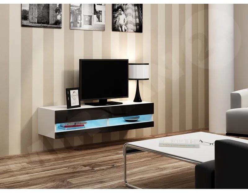TV stolek Zigo New 140, Osvětlení: osvětlení LED - modré, Barva: černý / černý lesk