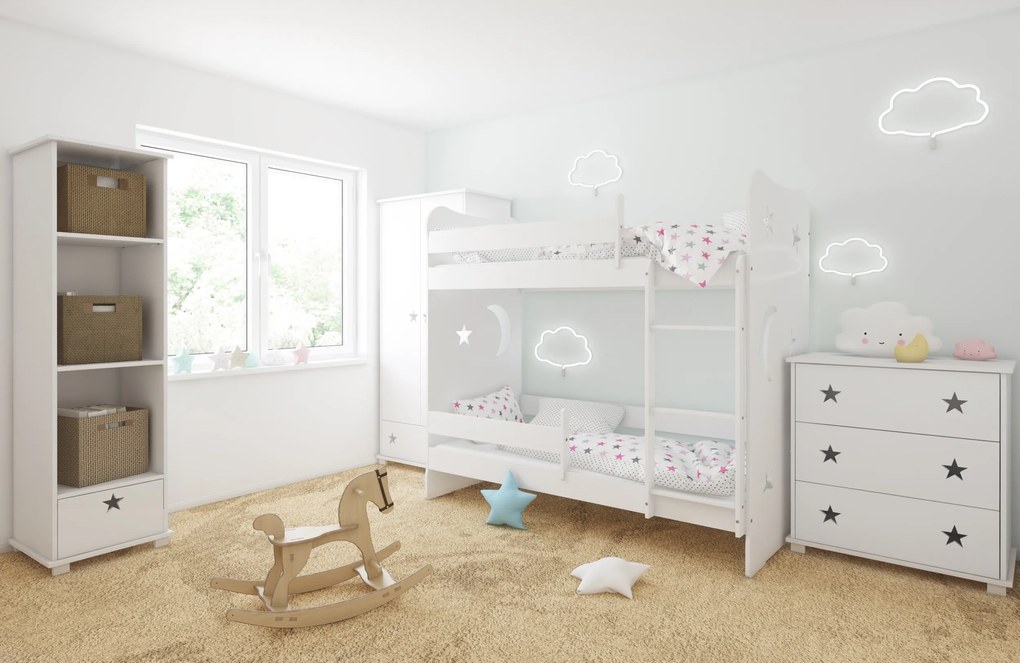 BabyBeds Dětská patrová postel STARS II 180x80 Barevné provedení: Bílá, Úložný prostor: Ano, s úložným prostorem