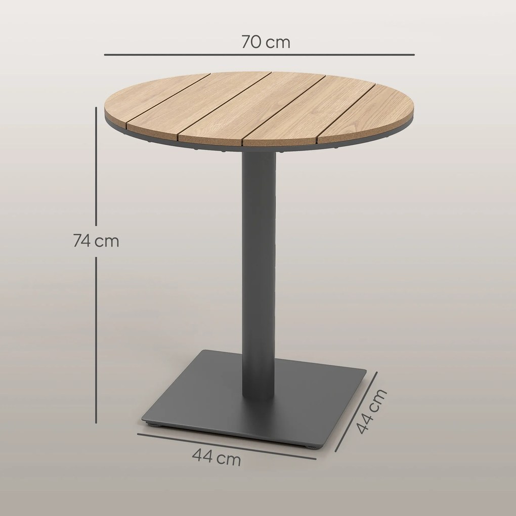 Zahradní stůl Ø70 cm, odolný proti povětrnostním vlivům Kulatý balkonový stůl s lamelovou konstrukcí, ocel Ø70 x 74H cm Přírodní dřevo