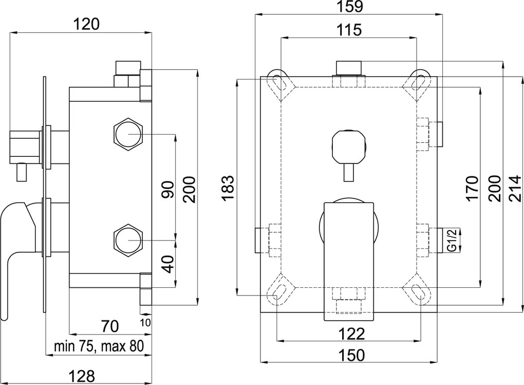 Novaservis Nobless Sharp Podomítková baterie s boxem 3 vývody, chrom, BOX37051RX,0