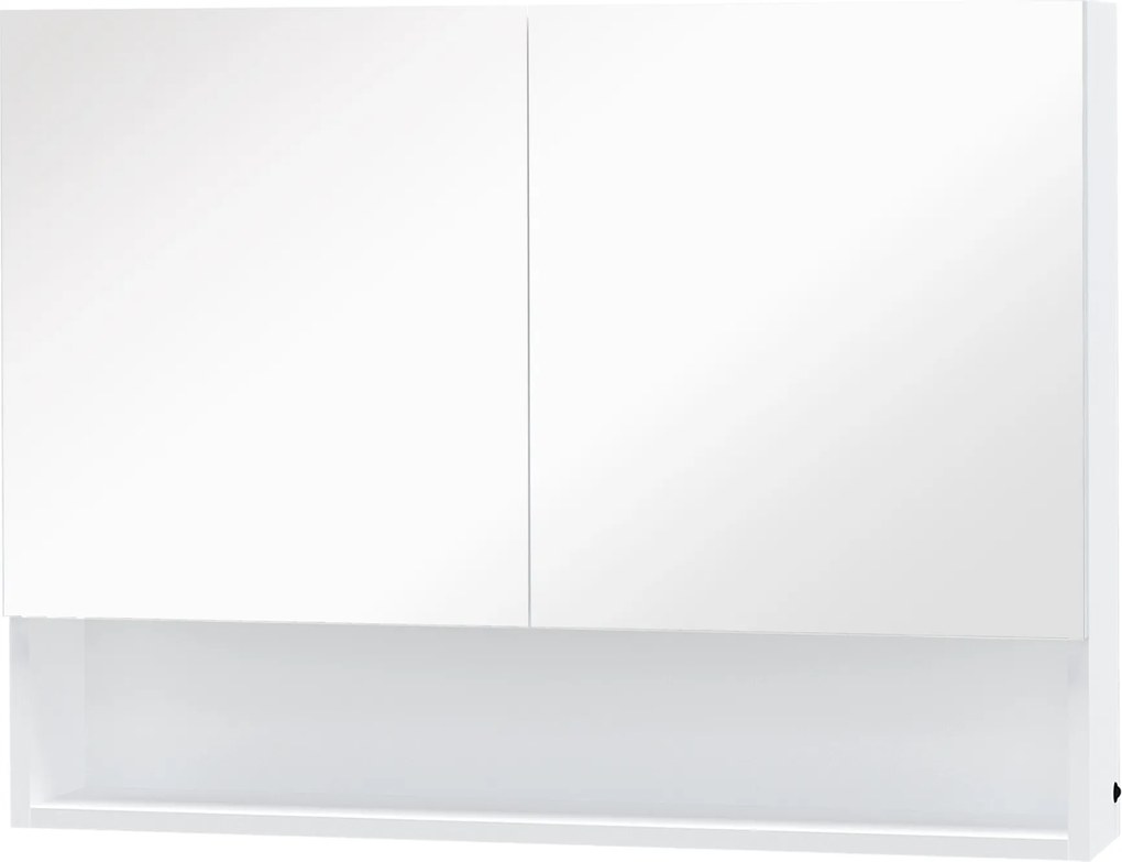 HOMCOM LED 10W zrcadlová skříňka Dvoudveřová koupelnová skříňka s policovou skříňkou Koupelnové zrcadlo Koupelnový nábytek Víceúčelová skříňka pro mě…