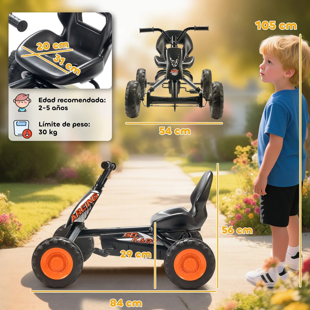 AIYAPLAY šlapací Go-Kart s PP koly, ocelový rám, nosnost 30 kg, pro děti 2-5 let, černý