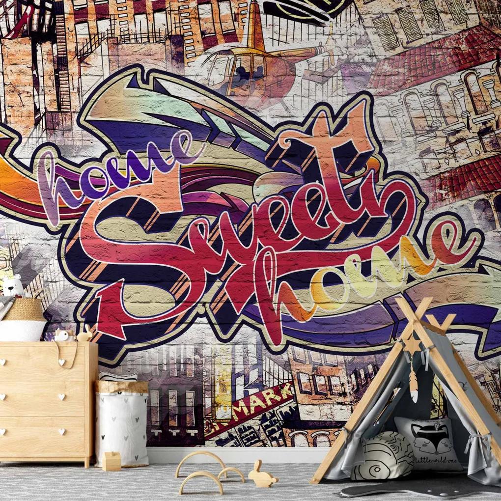 Fototapeta Home sweet home - barevné graffiti s nápisem na cihle pro teenagerky