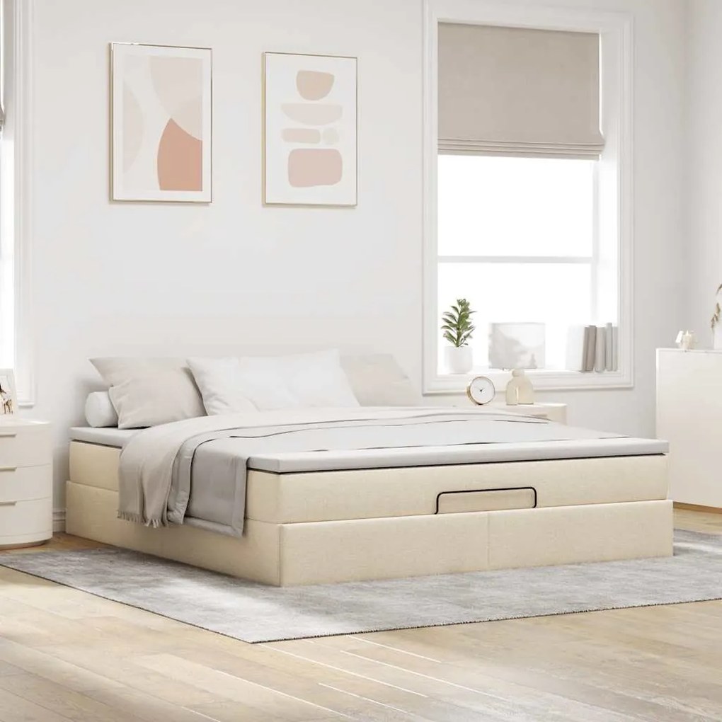 Osmanský rám postele s matrací krémová 180x200cm textil 3311132