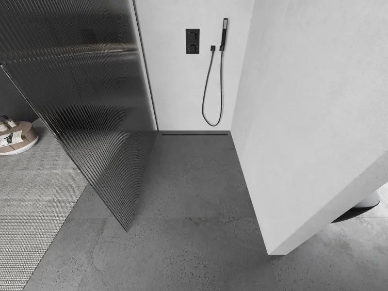 Mexen Kioto L, sprchová zástěna Walk-In 100 x 200 cm, 8mm sklo s žebrovým vzorem, grafitový profil, 800-100-103-66-09