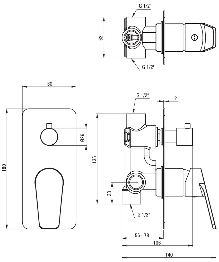 Deante Cascada Jasmin, podomítková sprchová sada, chromová, NAC_09JP