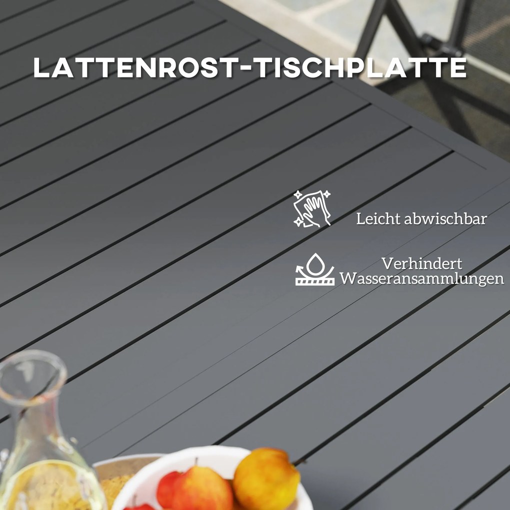 Rozkládací zahradní stůl Outsunny z hliníku 160/220x90 cm, odolný vůči povětrnostním vlivům, stůl na balkon, protiskluzový bufetový stůl pro 6-8 osob…