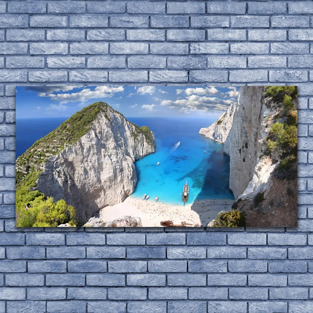 akrylový obraz Záliv Hora Pláž Krajina 120x60 cm