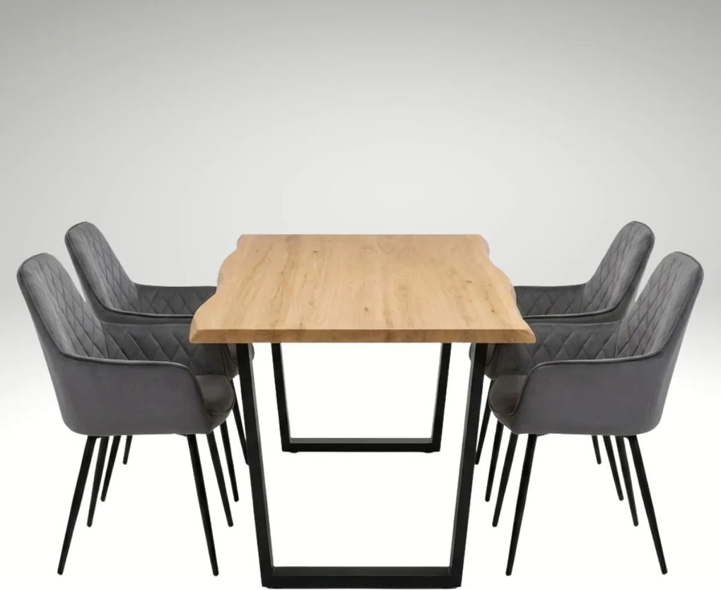 Vikio Jídelní set pro 4 osoby 160x90 cm dub noha U šedá židle s područkami VJS166-4S