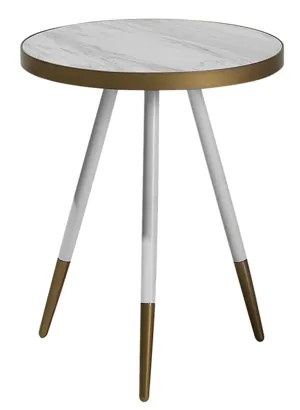 Odkládací stolek se vzhledem bílého mramoru a bílo-zlatými nohami RAMONA