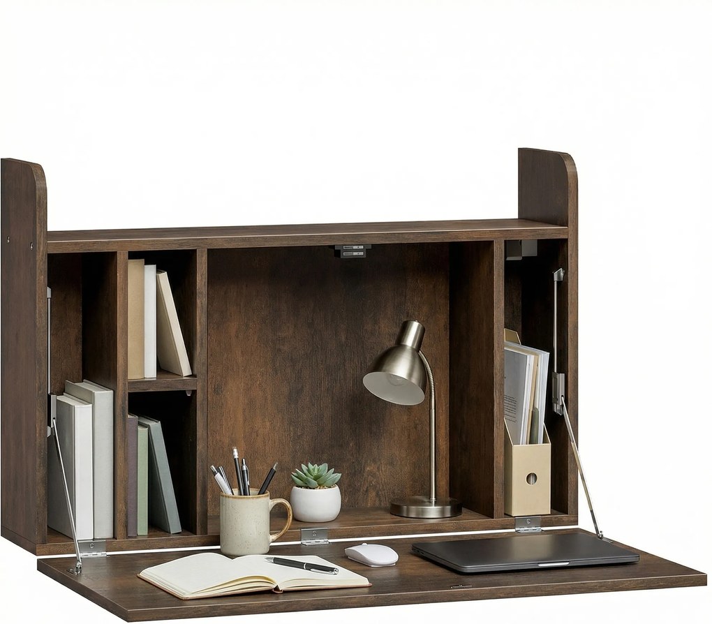 HOMCOM nástěnný psací stůl se skládací deskou a úložným prostorem - 77 x 20 x 51 cm