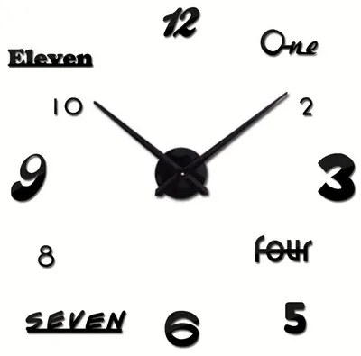 Nástěnné 3D hodiny - motiv čísla slovem Barva: Černá