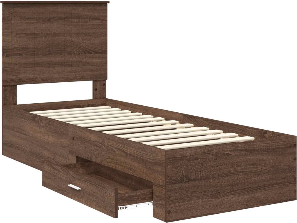 Rám postele Hnědý dub a stříbrná 70 x 190 cm Kompozitní dřevo 3411374