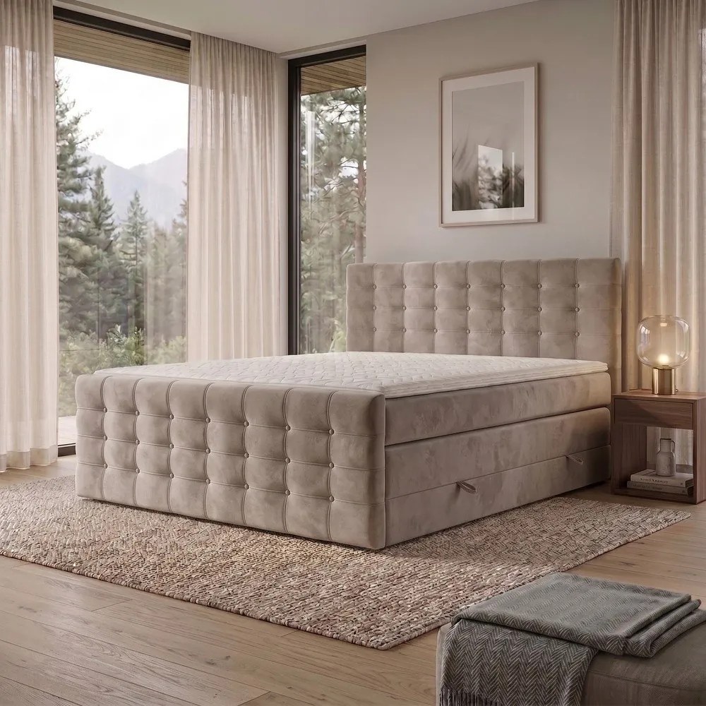 Béžová boxspring postel s úložným prostorem 200x200 cm Blend – Maison de Rêve