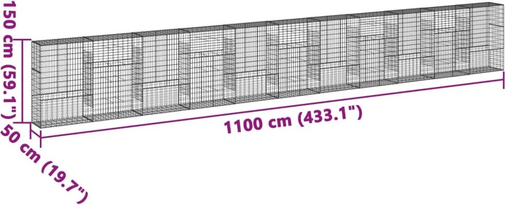 Gabionový koš s víkem 1 100 x 50 x 150 cm pozinkované železo 3295164