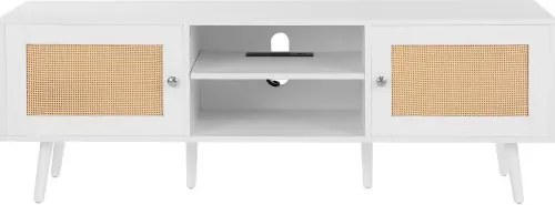 Ratanový TV stojan pro 165,1 cm TV Boho TV stojan s vestavěnou zásuvkou bílá