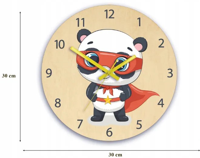 M.Clock Dětské nástěnné hodiny panda 30x30cm hnědé