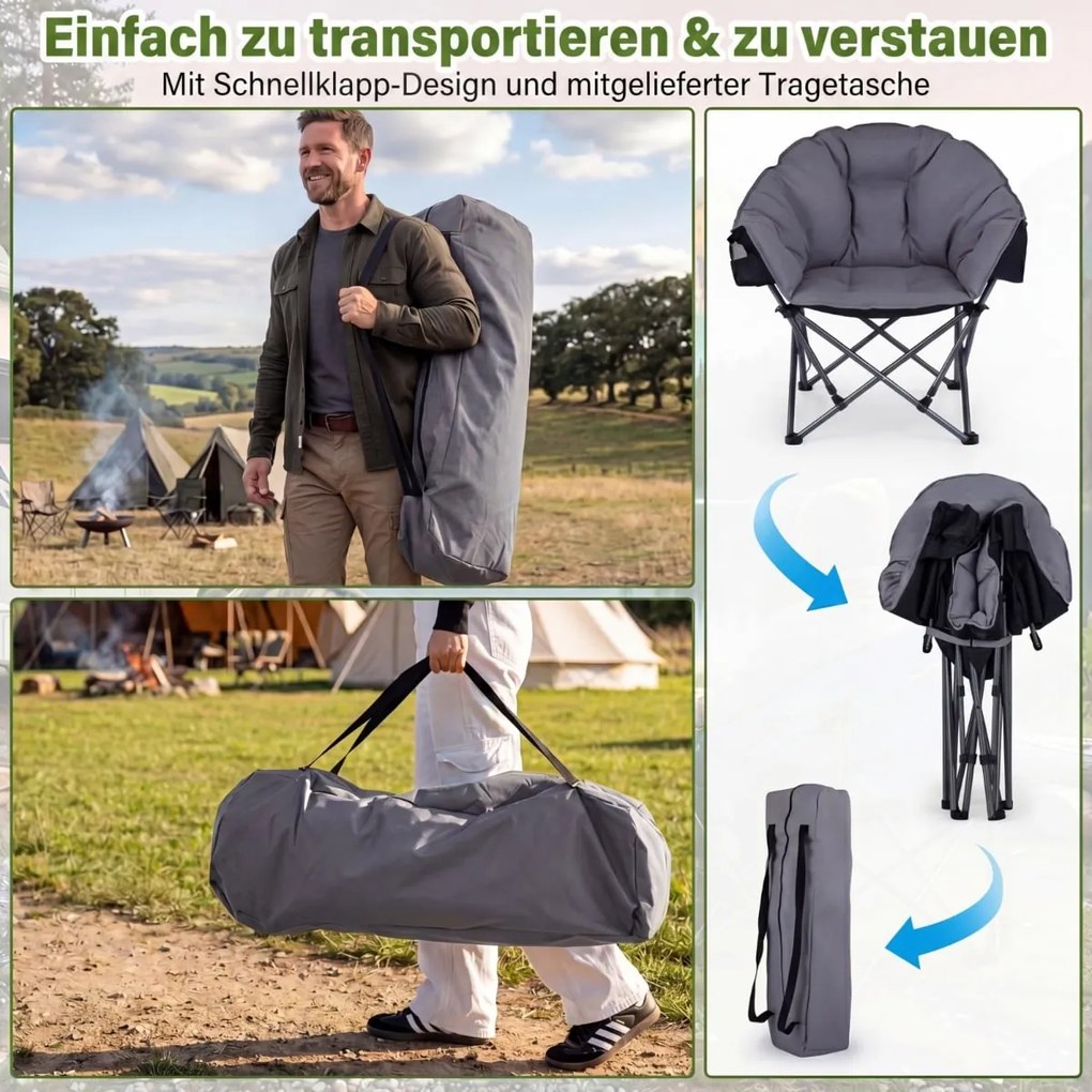 Costway Skládací kempingové křeslo 227 KG Heavy Duty polstrované skládací křeslo