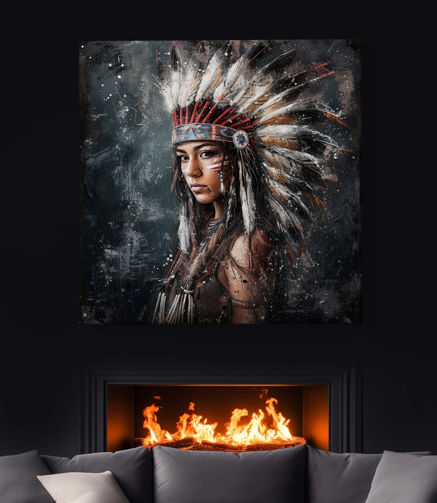Obraz na plátně - Indiánská žena Vítr z hor FeelHappy.cz Velikost obrazu: 100 x 100 cm