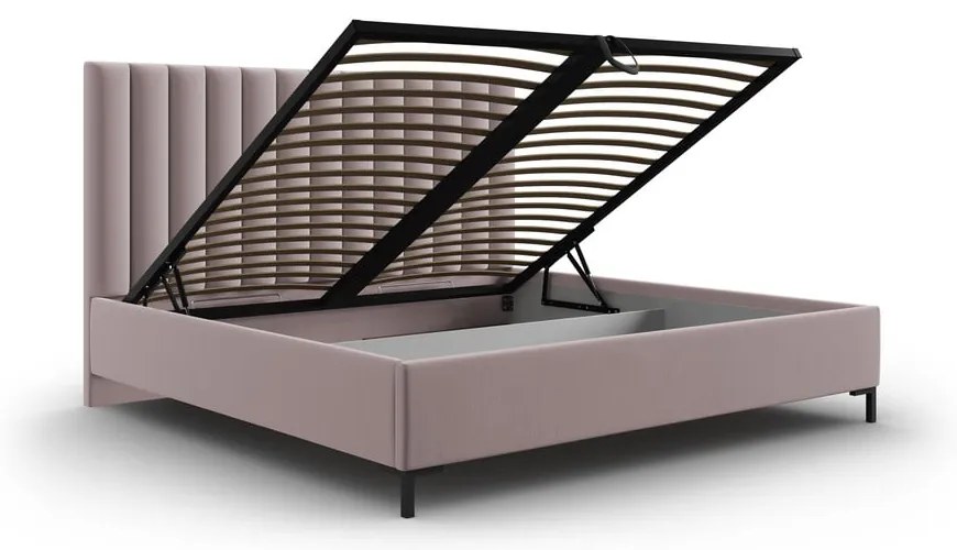 Světle růžová čalouněná dvoulůžková postel s úložným prostorem s roštem 160x200 cm Casey – Mazzini Beds