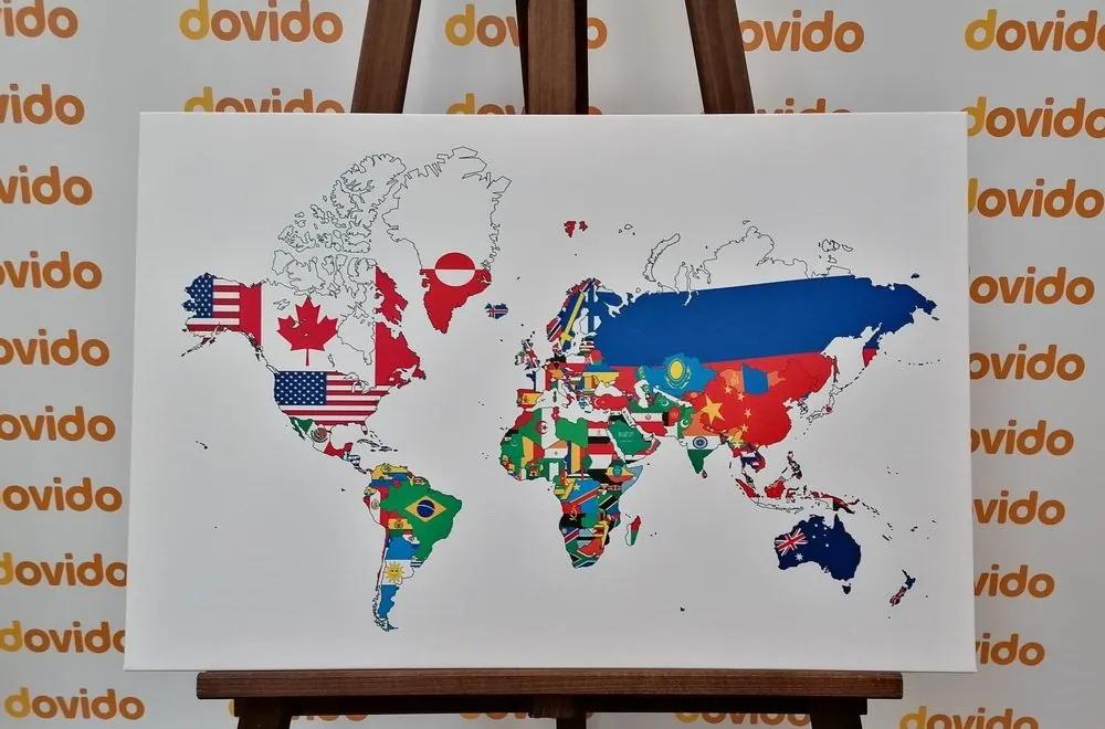 Obraz mapa světa s vlajkami s bílým pozadím - 60x40 cm