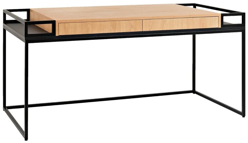 OnaDnes -20% Nordic Design Černý kovový pracovní stůl Hugo 180 x 78 cm s dubovým dekorem