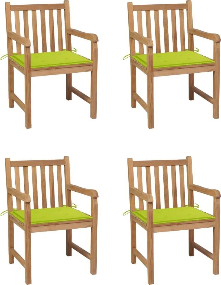 vidaXL Zahradní židle 4 ks podušky masivní teak [3073004] Barva: Jasně zelená
