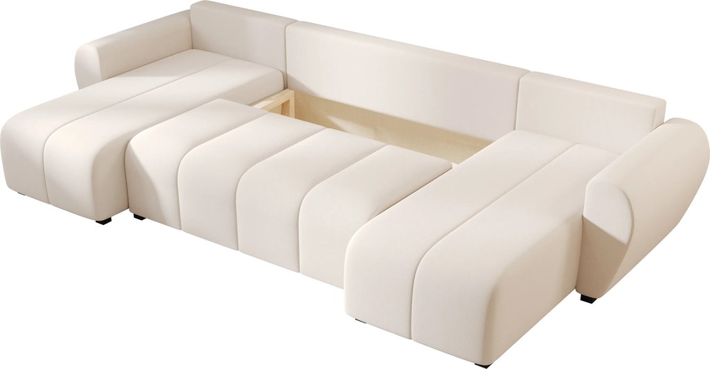 Rozkládací sedací souprava do U SEVIO 311x145 cm, krémová + 2 polštářky ZDARMA