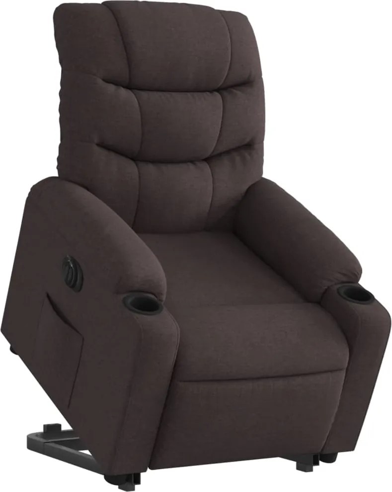 Elektrické zvedací polohovací křeslo tmavě hnědé textil 3206668