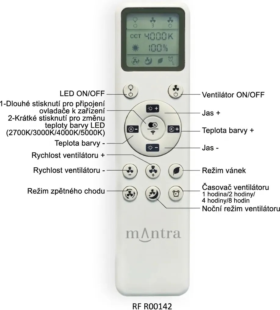 Mantra 7533 Nepal, stropní svítidlo s ventilátorem a dálkovým ovladačem, LED 75W 2700K-5000K, dřevo/stříbrná, průměr 105cm