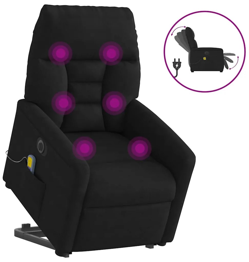 Elektrické zvedací masážní polohovací křeslo černé mikrovlákno 3303111