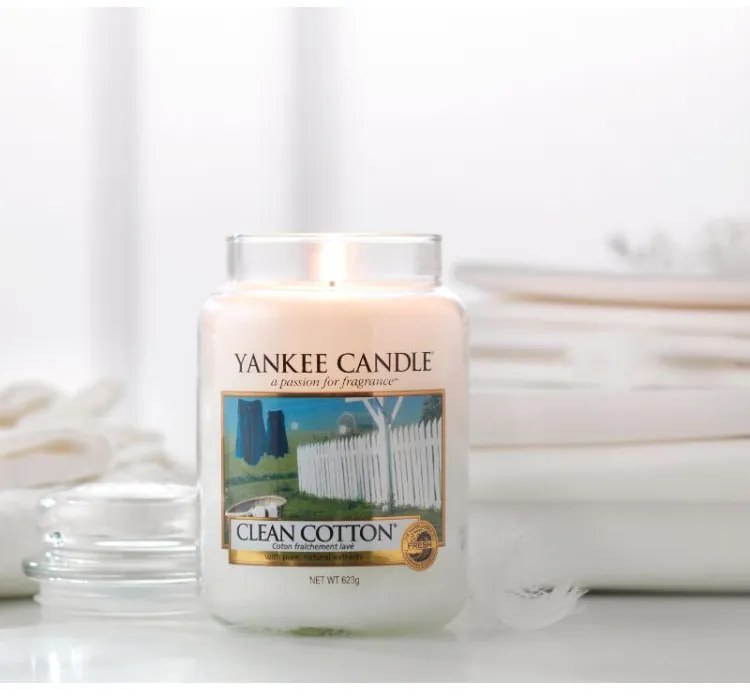 Yankee Candle Svíčka Yankee Candle 623gr - Clean Cotton, bílá barva, sklo, vosk