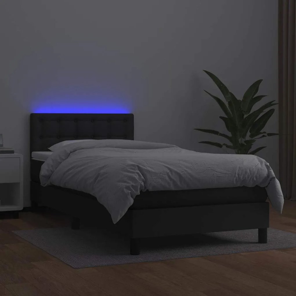Box spring postel s matrací a LED černá 90x190 cm umělá kůže 3134195