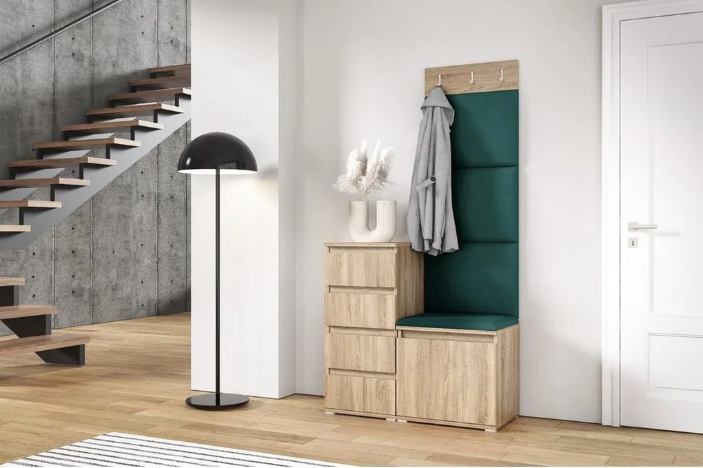 Eka Předsíňová stěna s čalouněnými panely Trinity 36 - Sonoma / Tmavá zelená 2328