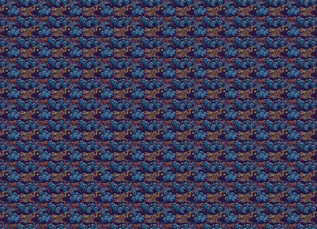 Malvis ® Vzorovaná Tapeta vyšívaní mořští draci Vel. (šířka x výška): 144 x 105 cm