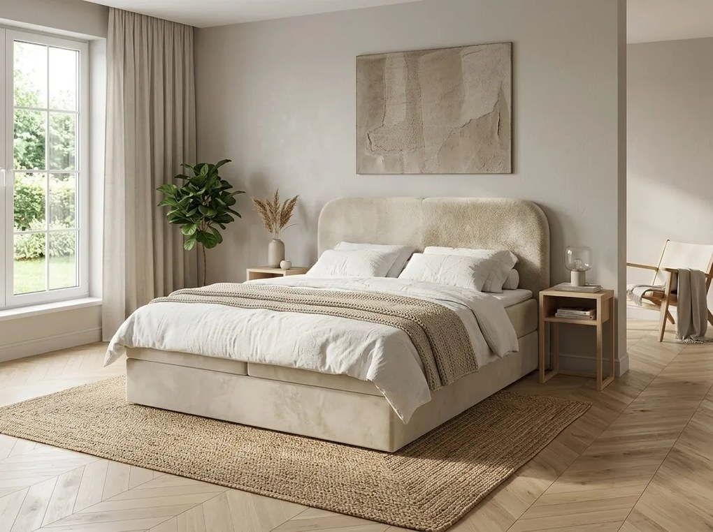 Čalouněná postel boxspring FORENA 180x200 cm krémová Matrace: Matrace Bonell pružinová